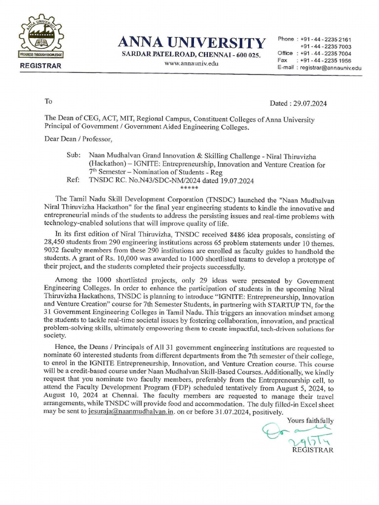 Registrar Letter - Ignite Course | PDF