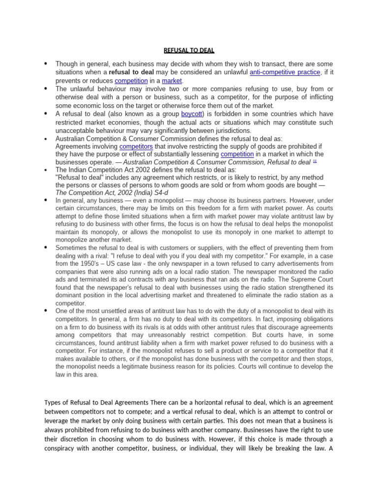 Refusal To Deal | PDF