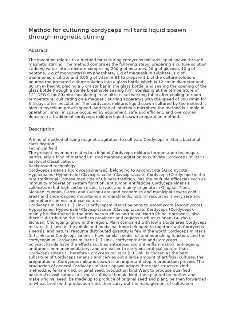 Method For Culturing Cordyceps Militaris Liquid Spawn Through Magnetic ...