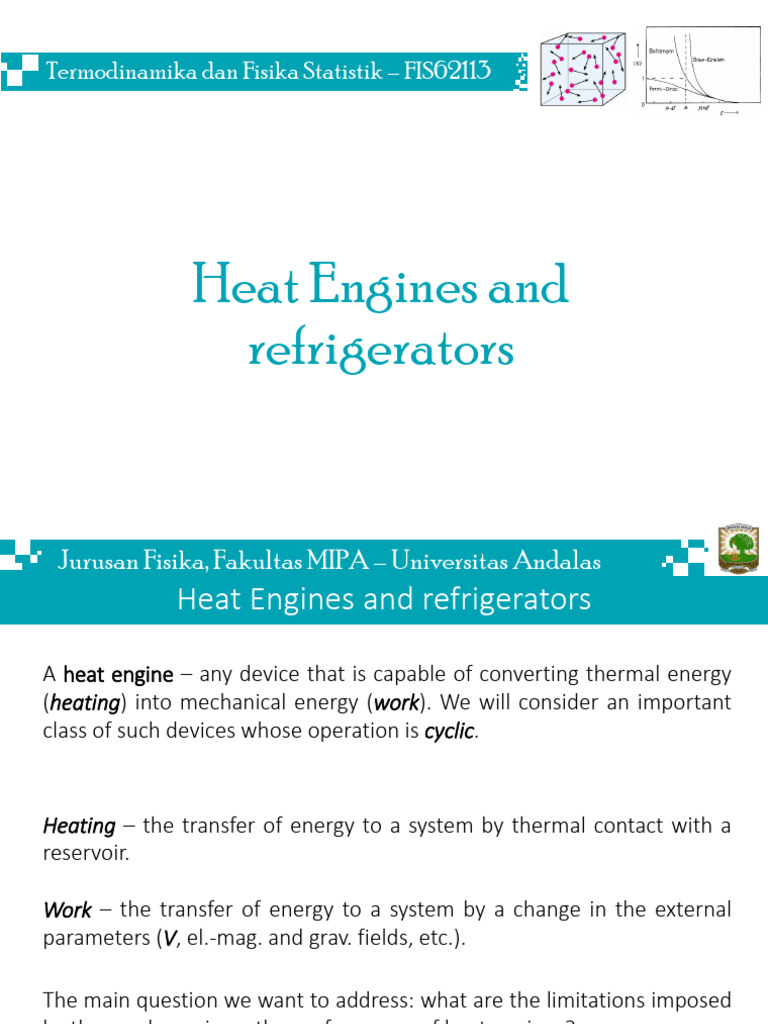 Lecture 10 Heat Engines and refrigerators | PDF