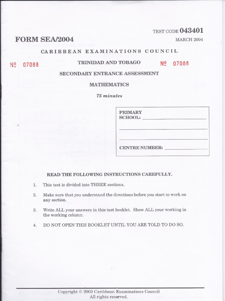 Sea 2004 Mathematics | PDF