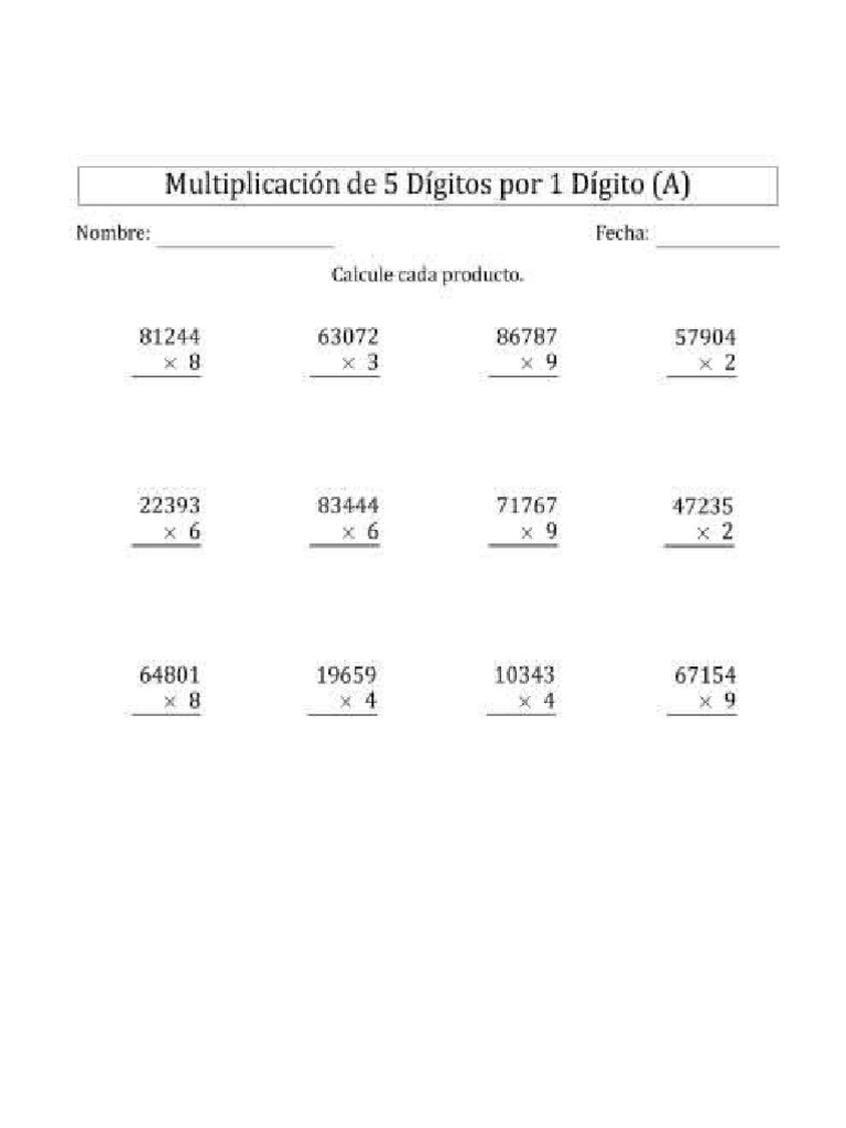 Multiplicaciones Grado Segundo | PDF