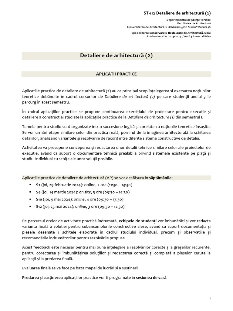 TEMA - Aplicatii Practice - ST-112 - Det. de Arh. 2 - 2024 | PDF
