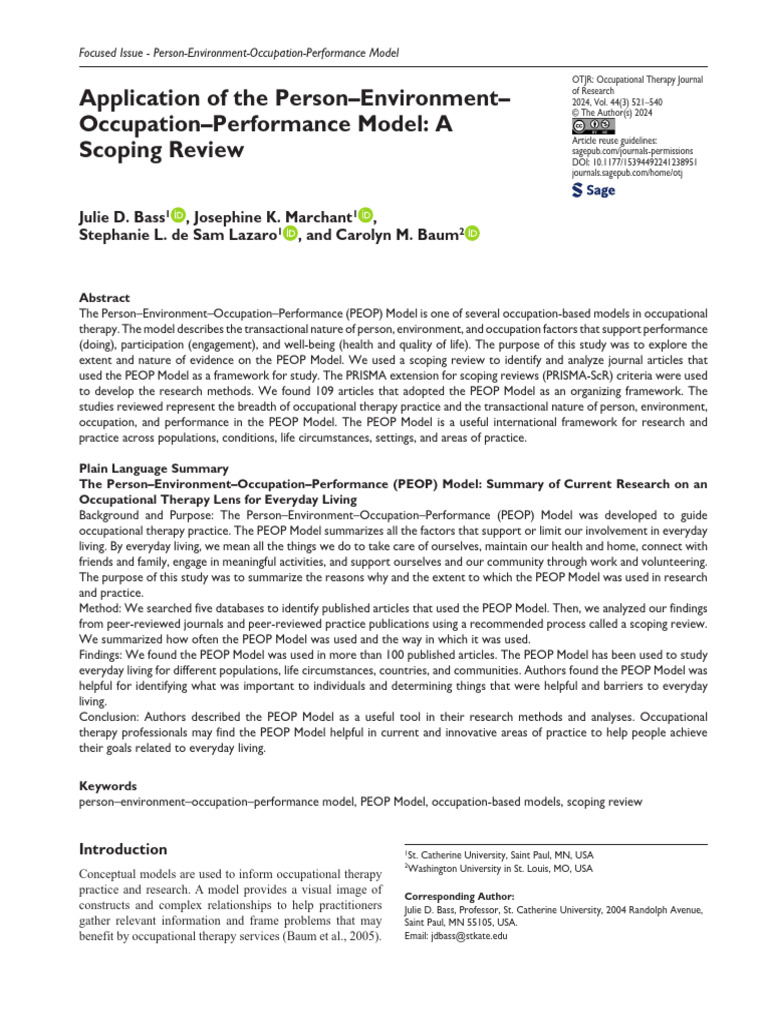 Application of The Person-Environment - Occupation-Performance Model: A ...