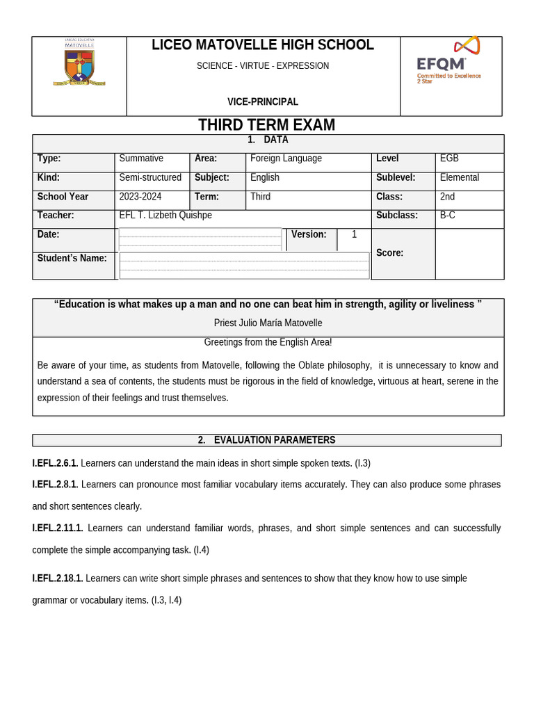 Third Term Exam 2nd | PDF