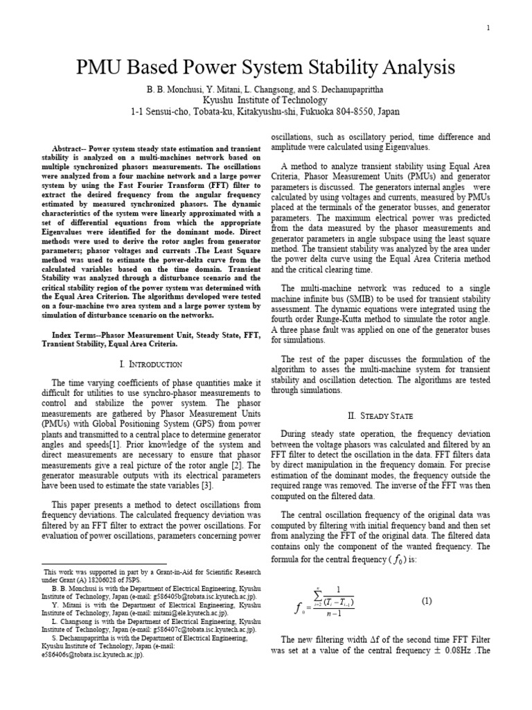 PMU Based Power System Stability Analysis | PDF