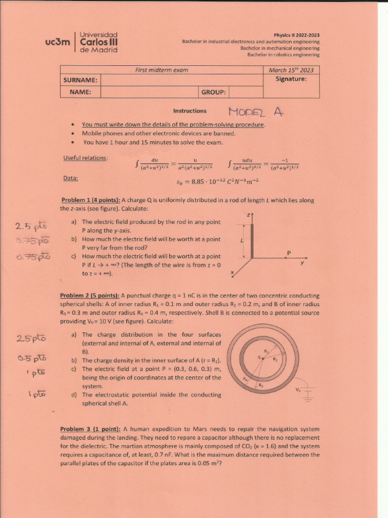 1st Midterm Physics II 22-23 GROUPS 18-28,29,250 | PDF