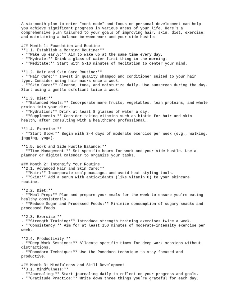A Six-Month Plan To Enter Monk Mode | PDF