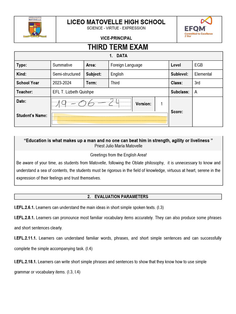 Third Term Exam 3rd A-B | PDF