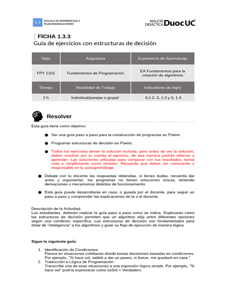 Guía Pseint: Estructuras de Decisión | PDF | Algoritmos | Ciencias de la Computación