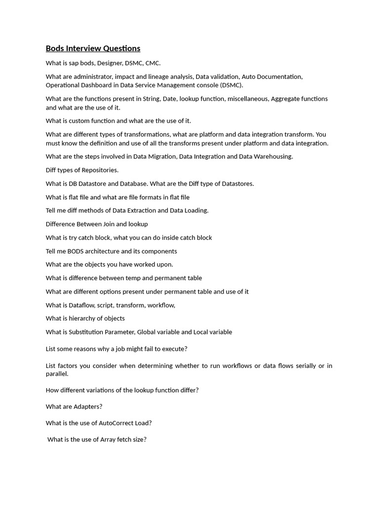 Bods Interview Questions | PDF