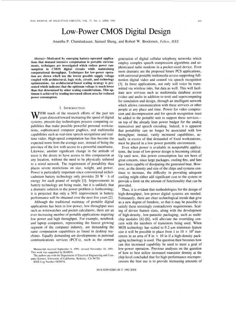 Low-Power CMOS Digital Design | PDF