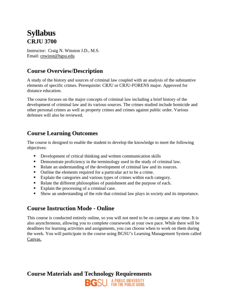 Criminal Law Syllabus Fall 2024 | PDF