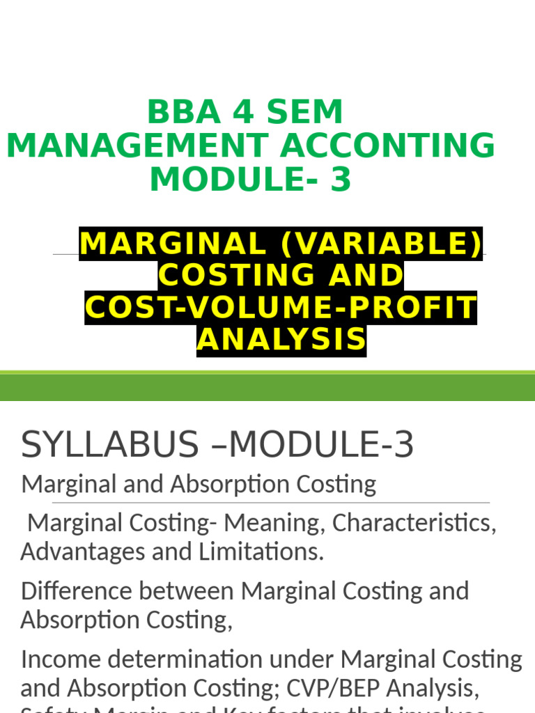 Marginal Costing-Module-3 Management Accounting | PDF | Cost Accounting ...