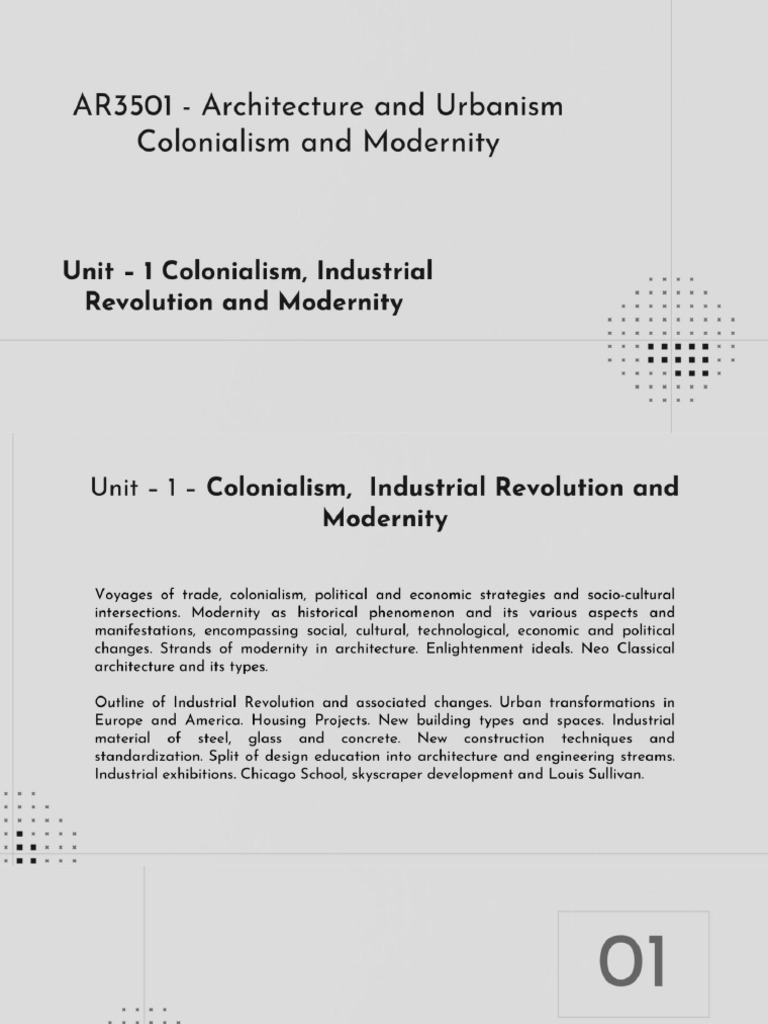 Unit - I - Colonialism, Industrial Revolution and Modernity | PDF