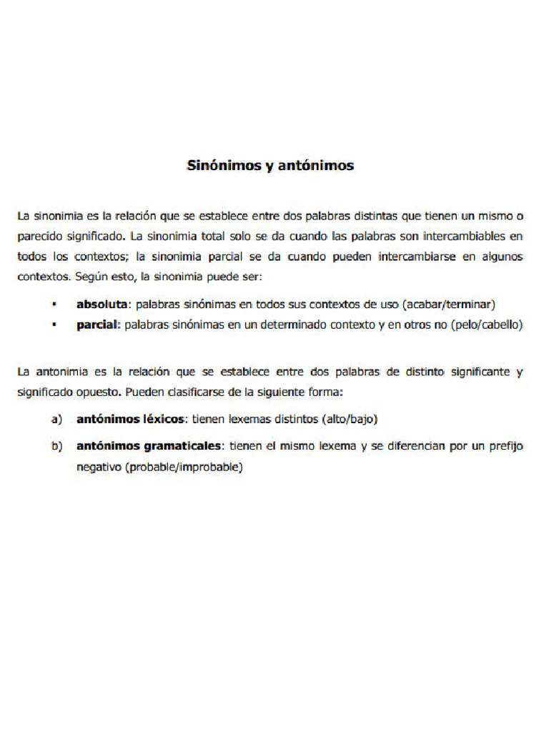 Sinónimos y Antónimos | PDF