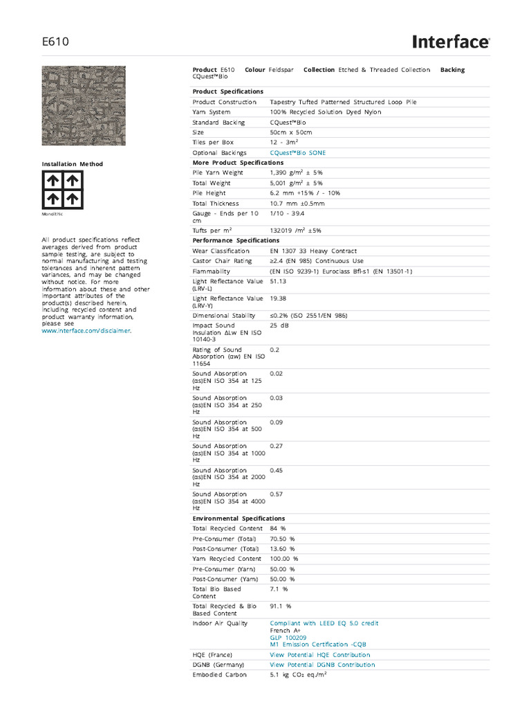 Interface E610 Spec | PDF