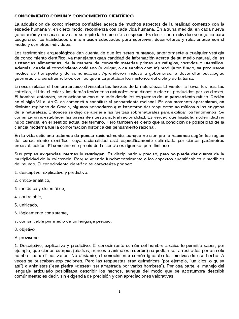 Conocimiento Común vs. Científico: Claves | PDF | Science | Epistemologia