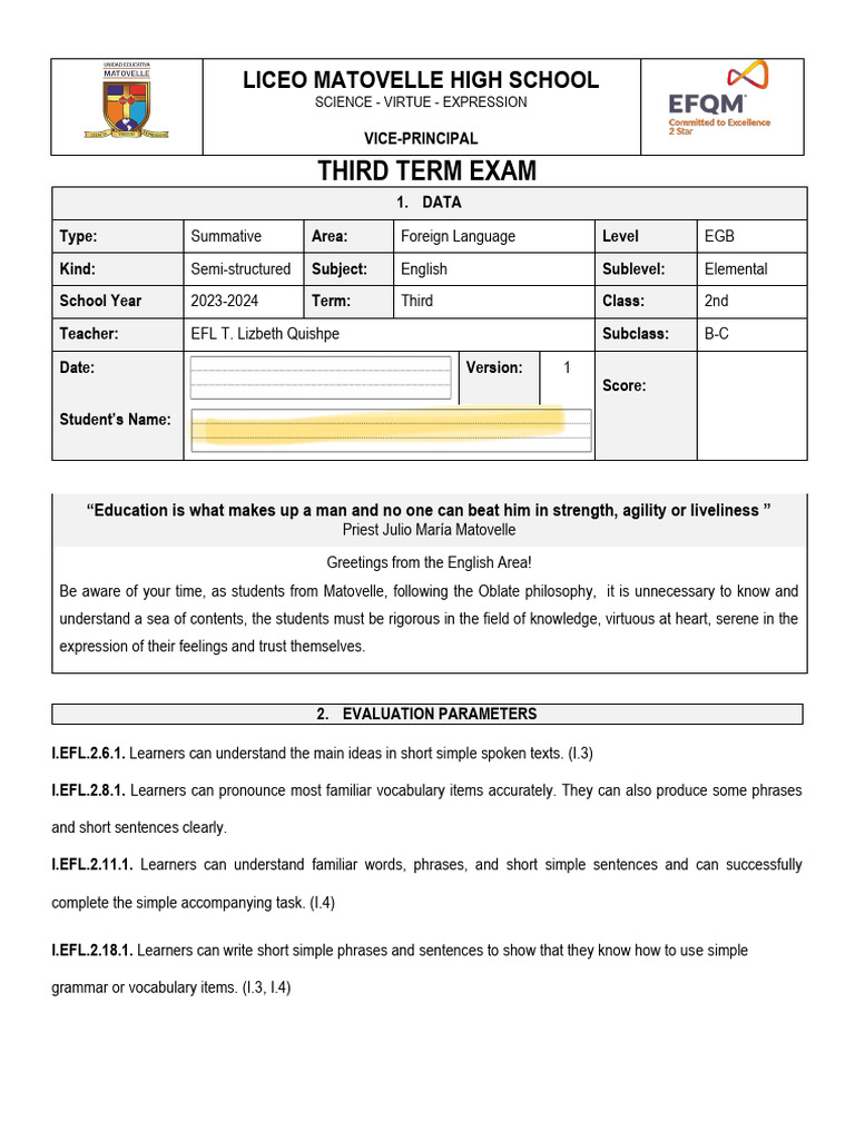 Third Term Exam 2nd | PDF