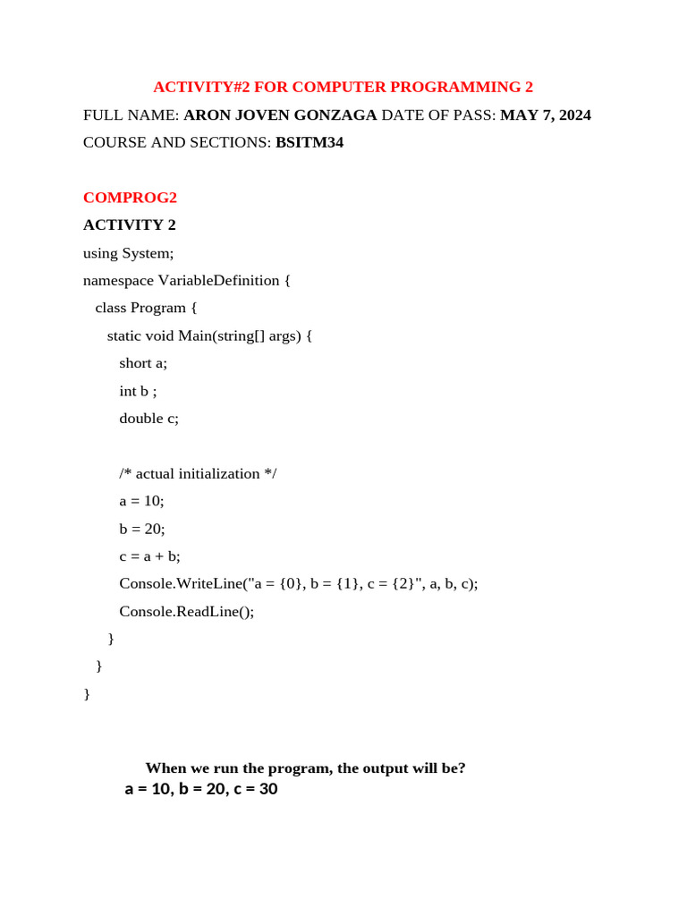 Activity#2 For Computer Programming 2 | PDF