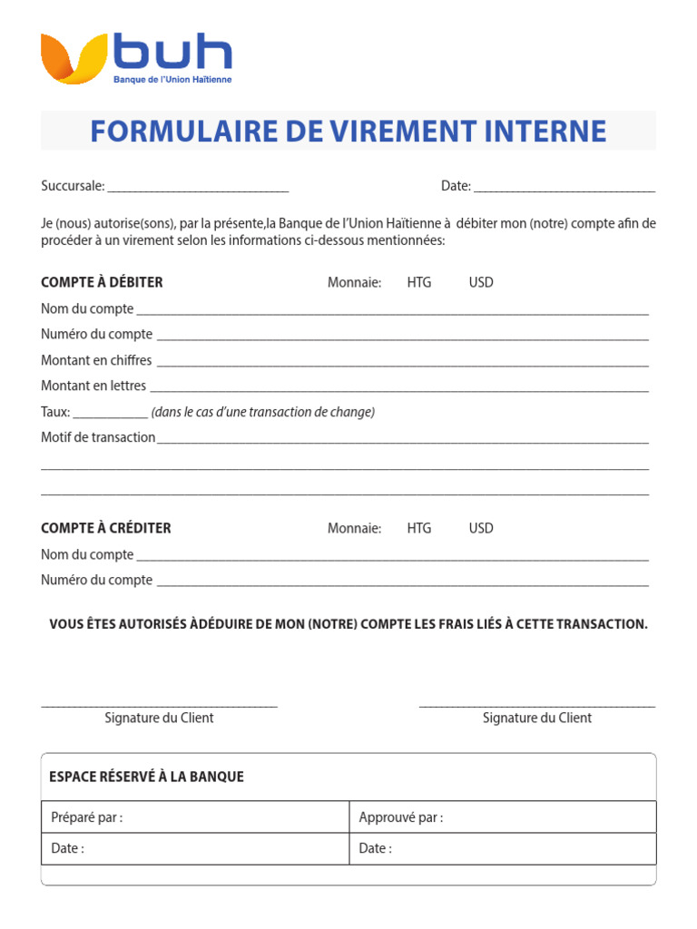 Formulaire de Virement Interne | PDF