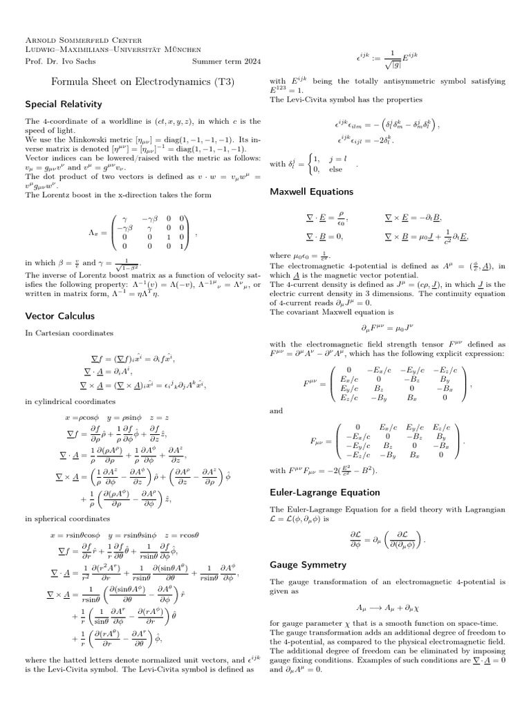 Formula Sheet T3 SoSe24 English v22724 | PDF