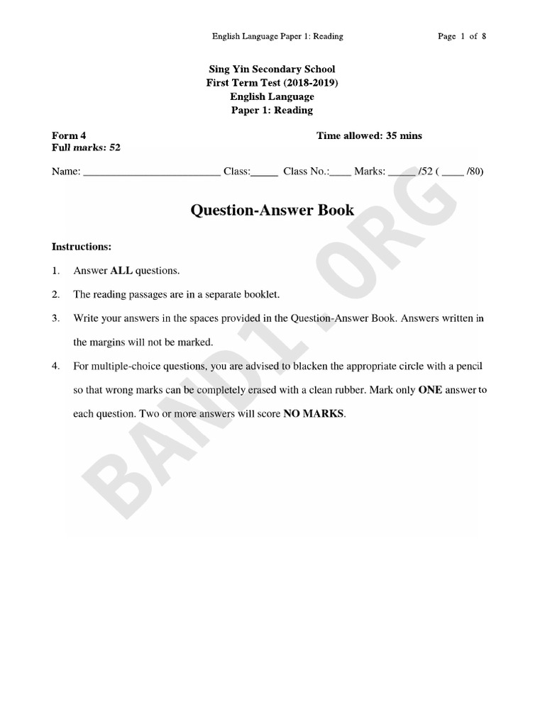 2 S4 Eng Paper2 With Ans | PDF