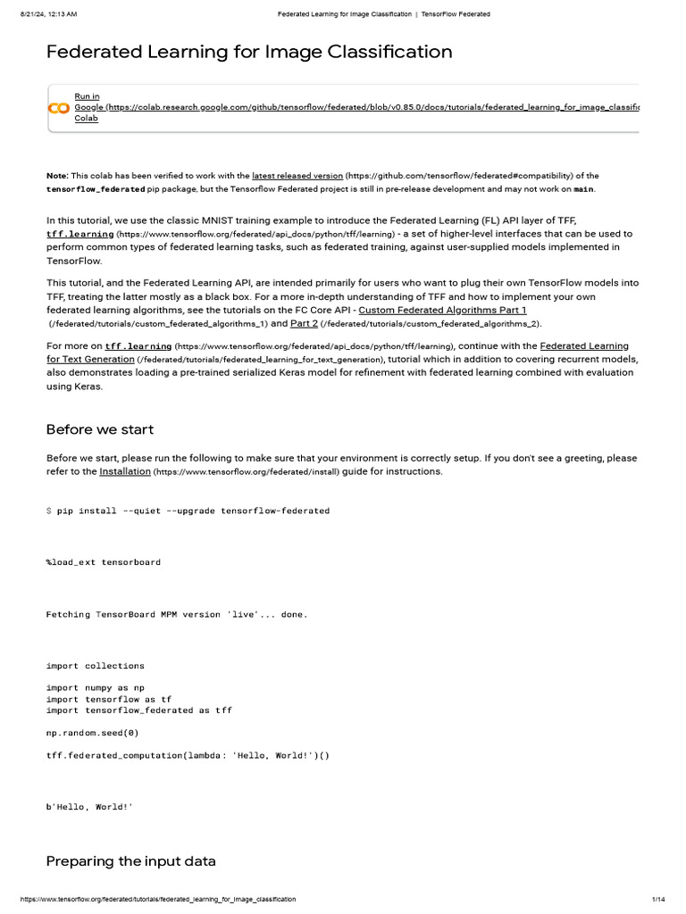 Federated Learning For Image Classification - TensorFlow Federated | PDF | Computer Programming ...