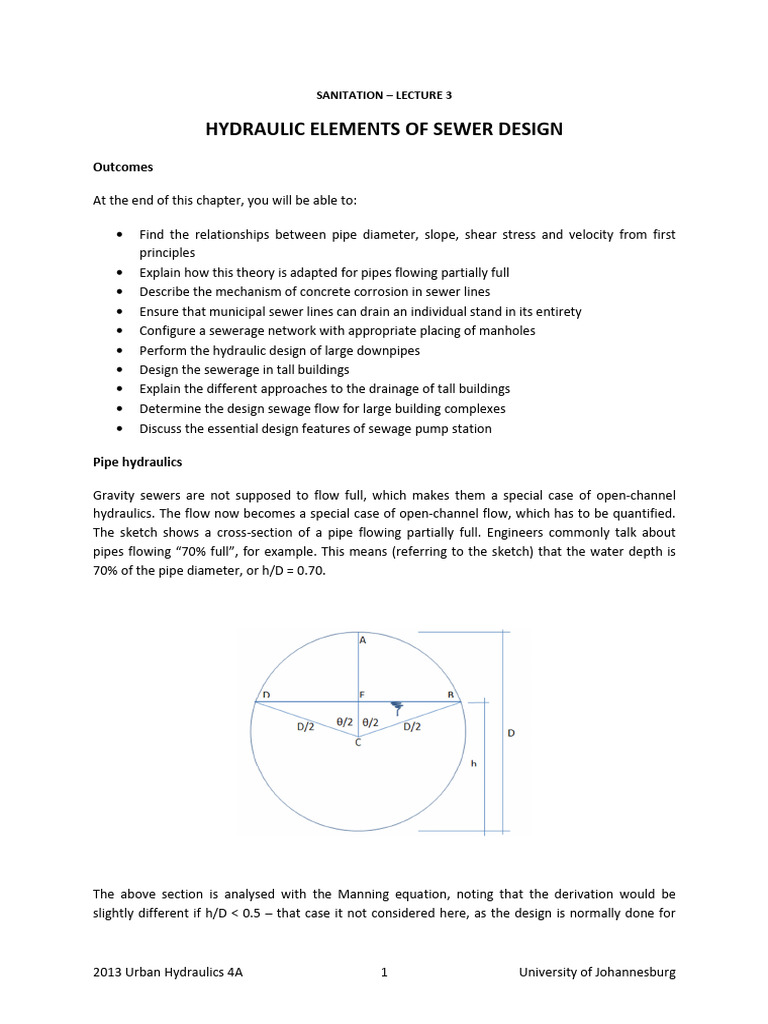 Sanitation Lecture 3 - Hydraulic Sewer Design | PDF