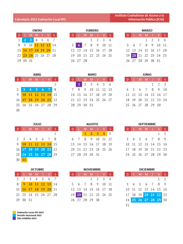 Calendario de Evaluacion Oficial ICAI 2023 | PDF