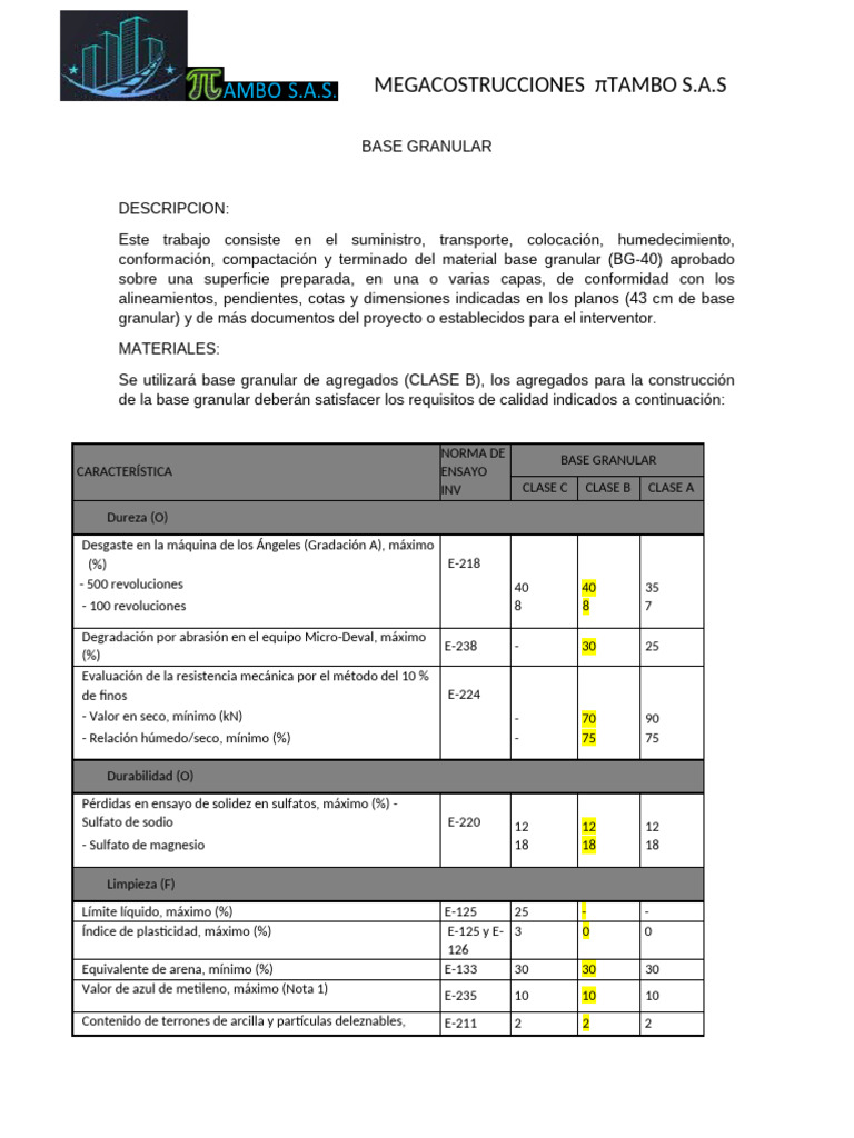 Base Granular Especificacion | PDF