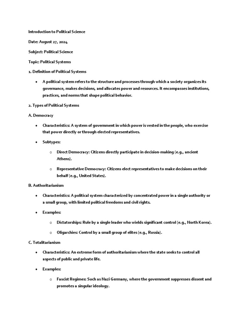 Introduction To Political Science | PDF | Authoritarianism | Democracy