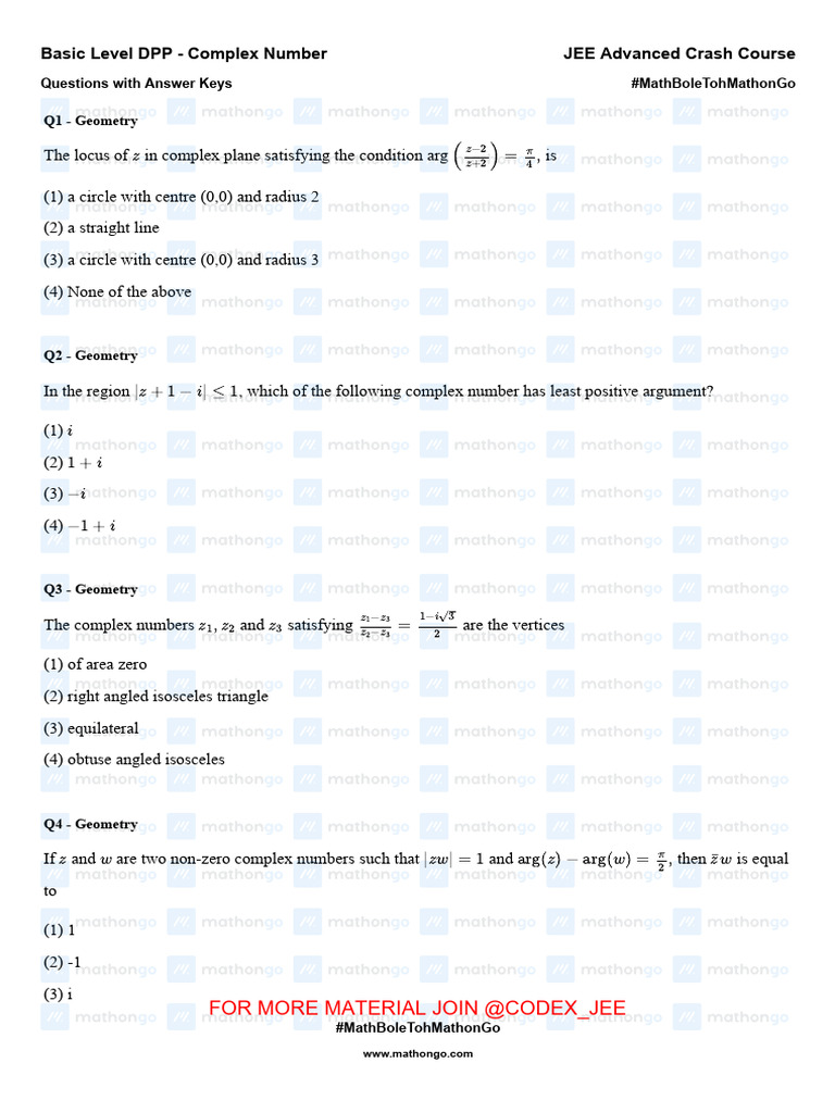 Complex Number Basic Level Questions | PDF