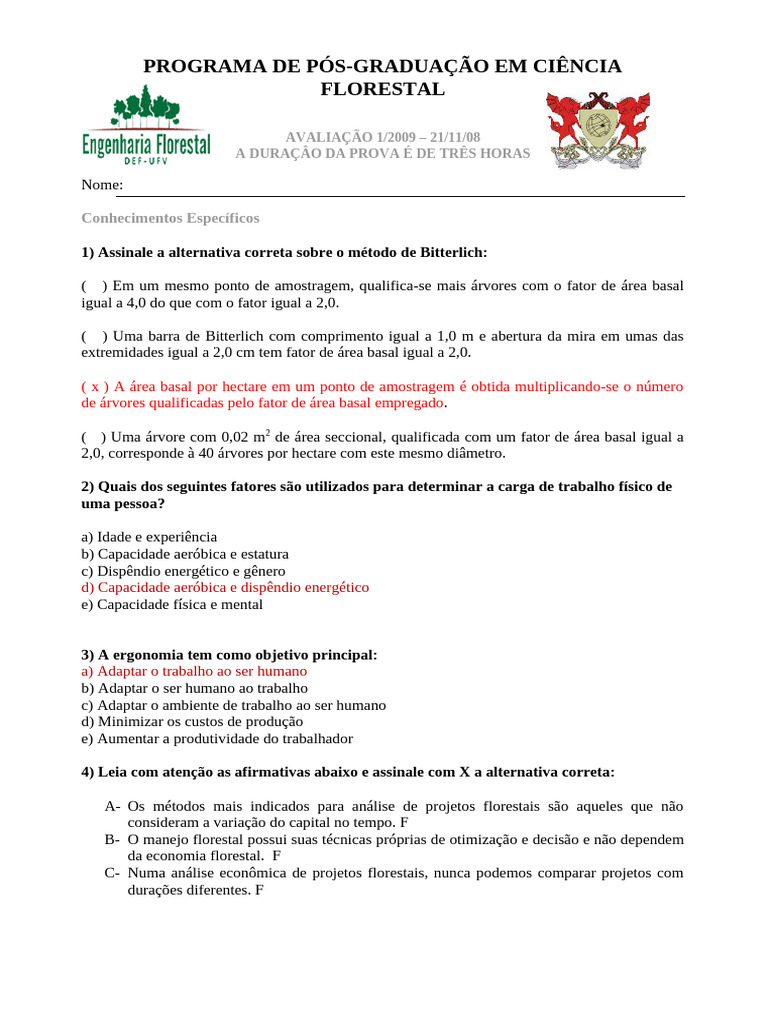 PROVA - MANEJO - Adriane Corrigida | PDF