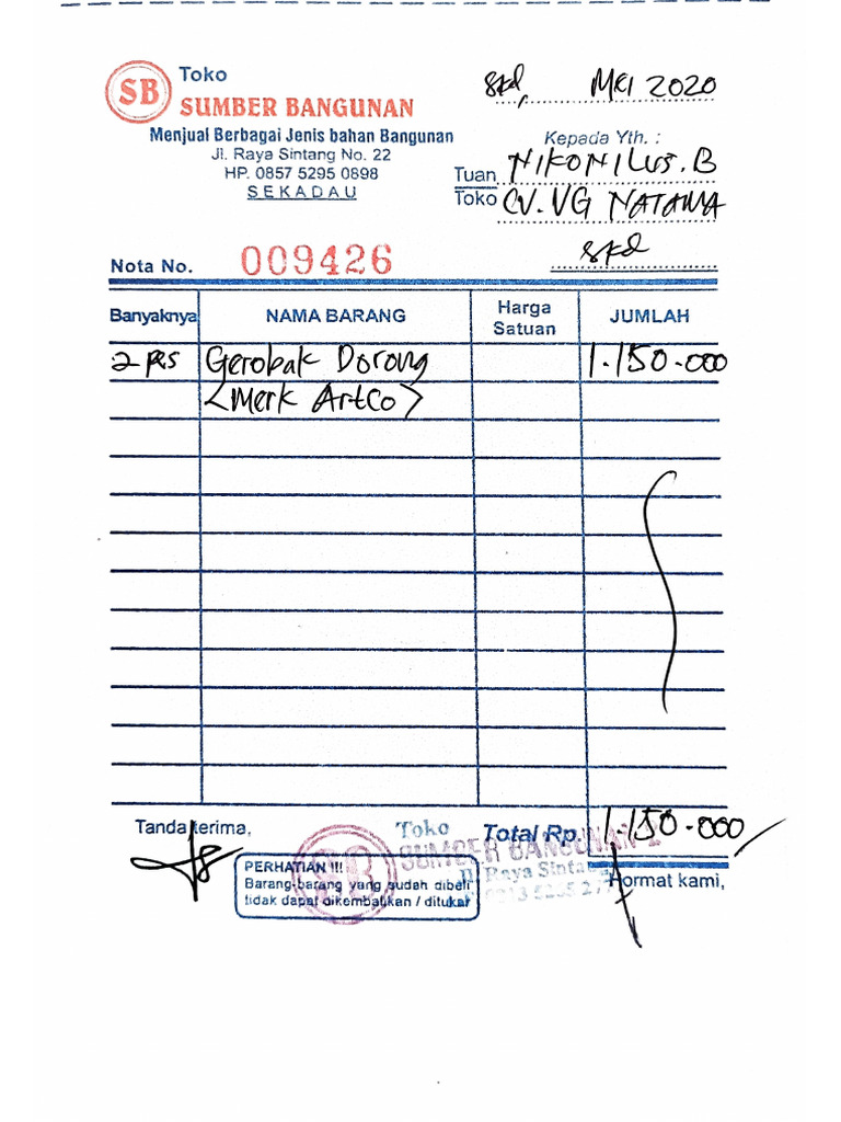 Nota Gerobak Dorong CV. VG Natama | PDF