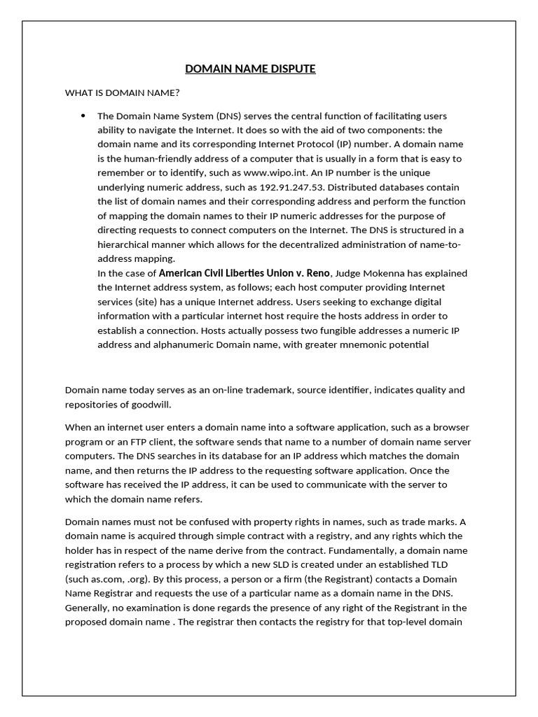 Domain Name Dispute Document | PDF