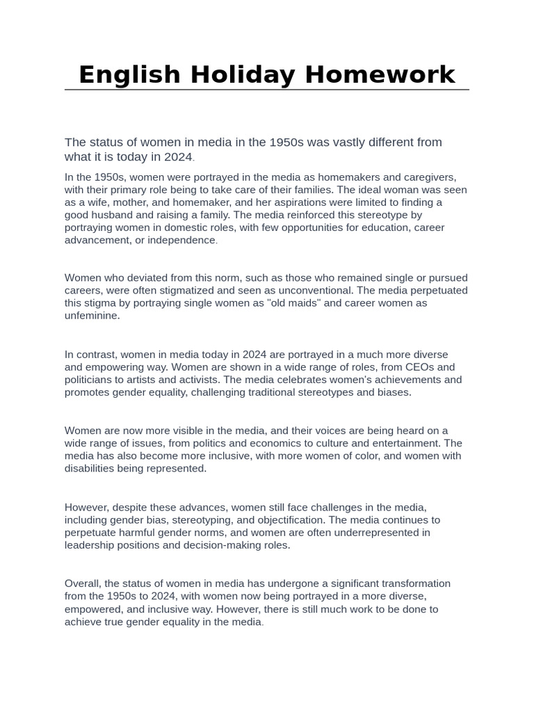 English Holiday Homework | PDF