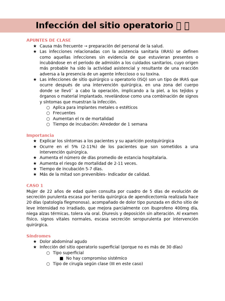 Infección Del Sitio Operatorio | PDF