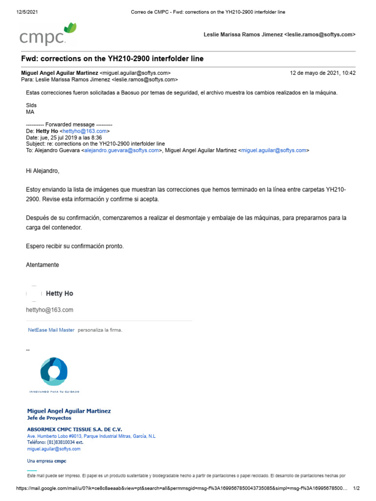 Corrections On The YH210-2900 Interfolder Line | PDF