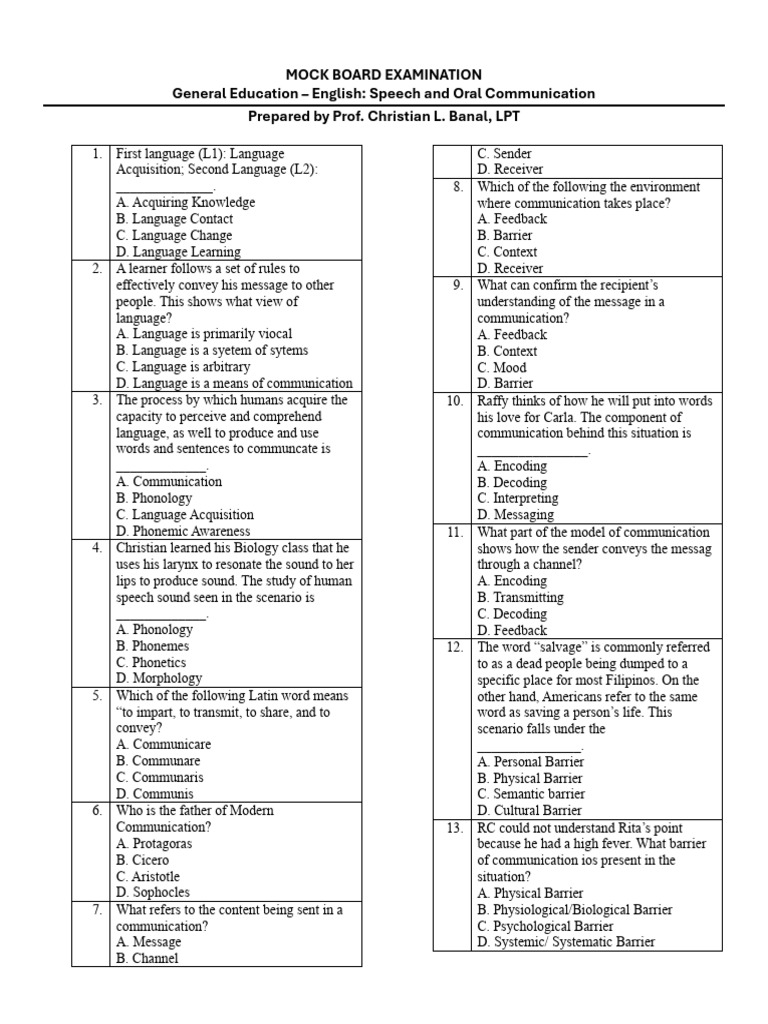 Mock Board Examination-For-Printing | PDF