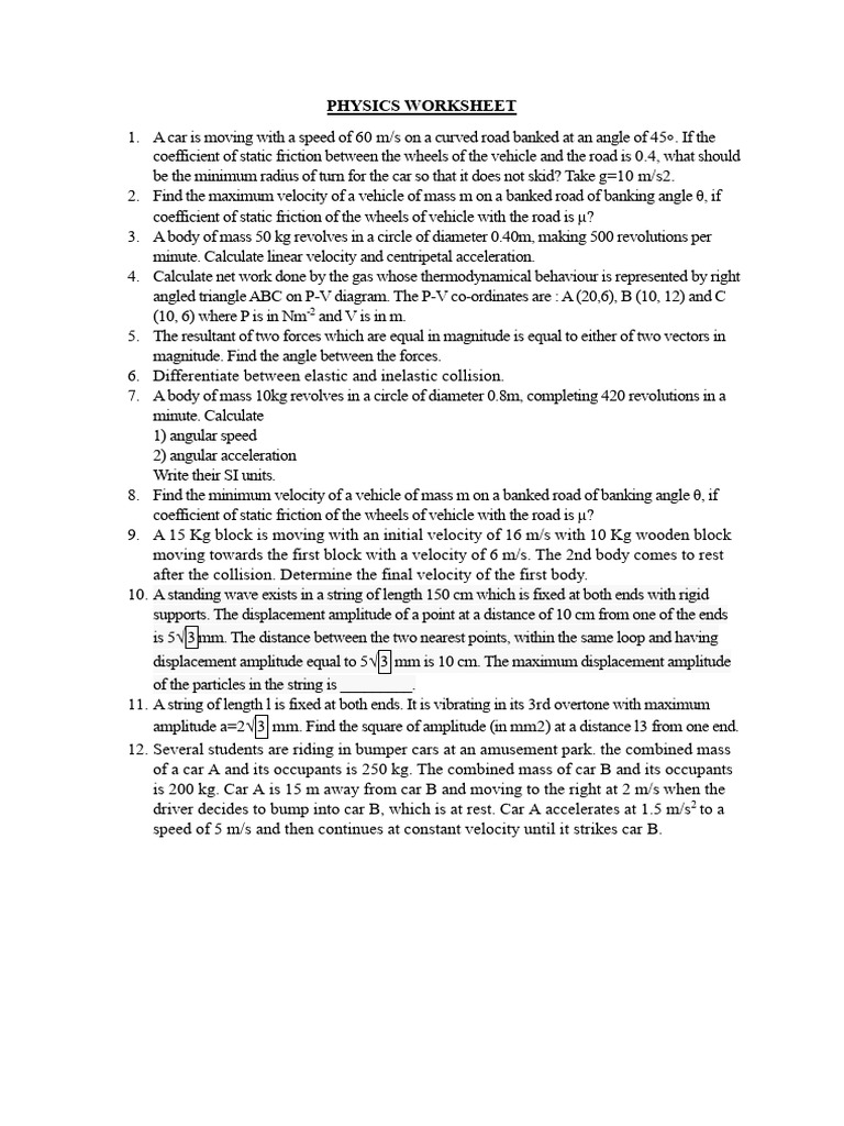 Physics Worksheet 2-11 | PDF