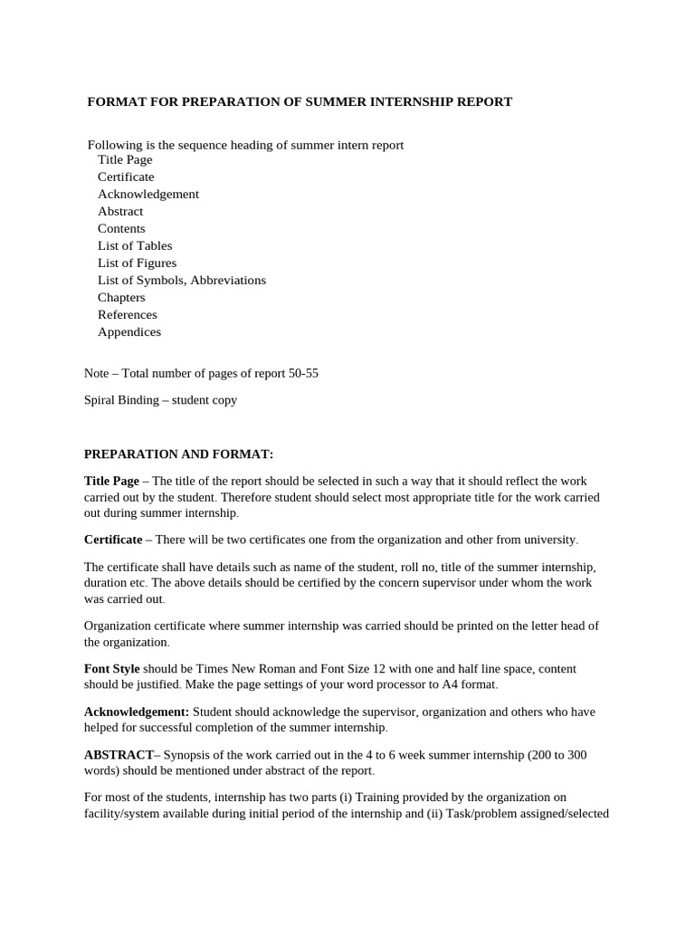 Guidelines For Summer Internship | PDF