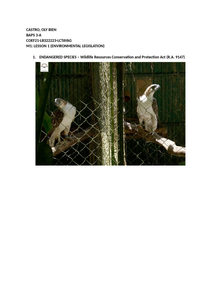 Castro, Oly Bien M1 Lesson 1 (Environmental Legislation) | PDF