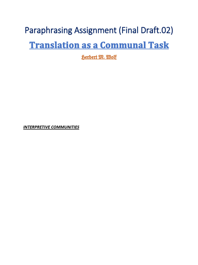Paraphrasing Assignment Final Draft 0.2 | PDF