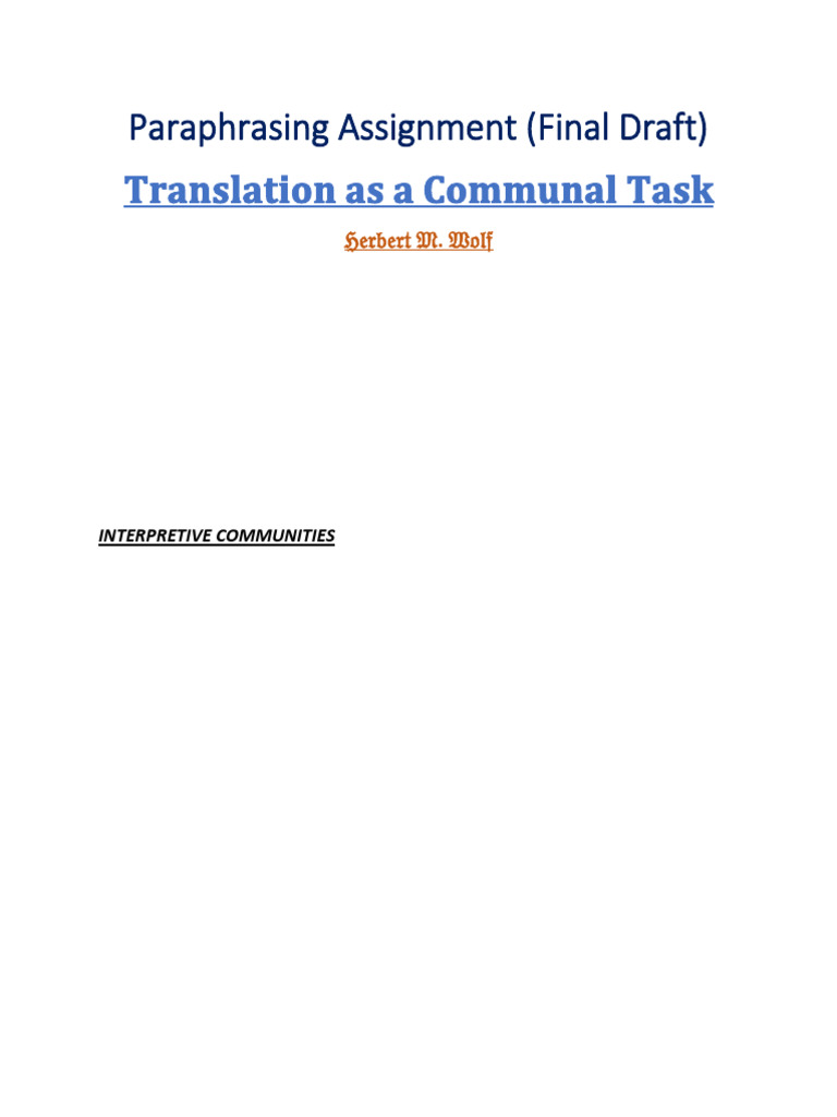 Paraphrasing Assignment Final Draft | PDF