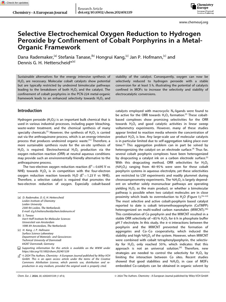 Chemistry A European J - 2024 - Rademaker - Selective Electrochemical ...