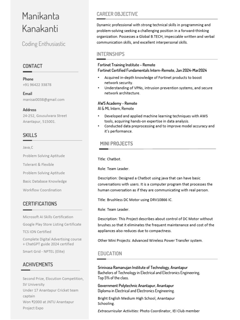 Resume of Manikanta Kanakanti 2025 | PDF | Artificial Intelligence ...