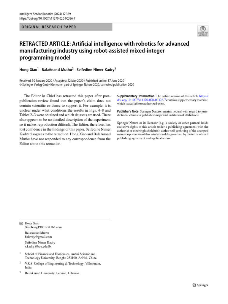 RETRACTED ARTICLE: Artificial Intelligence With Robotics For Advanced Manufacturing Industry ...