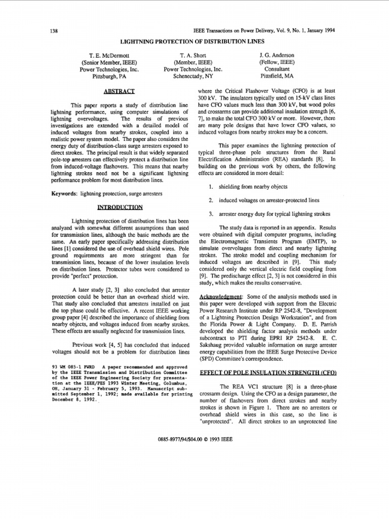 Lightning Protection of Distribution Lines | PDF
