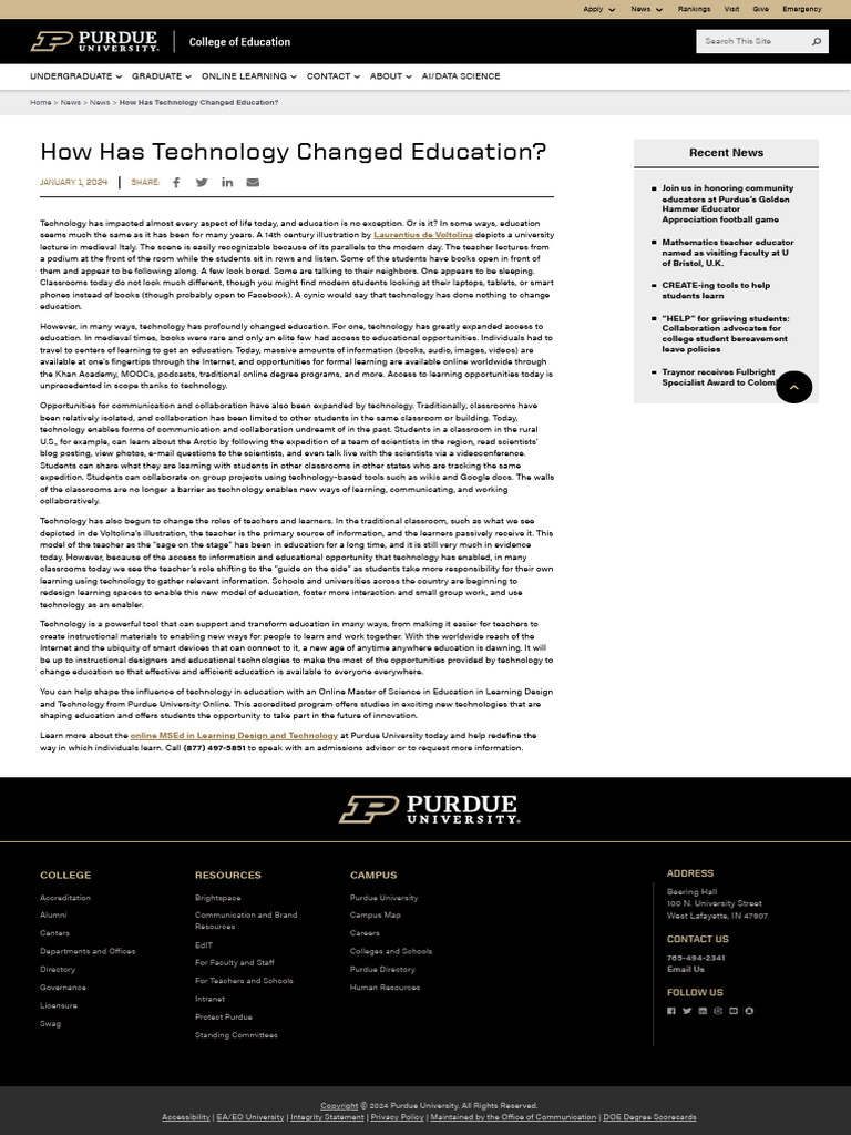 How Has Technology Changed Education - Purdue University College of ...